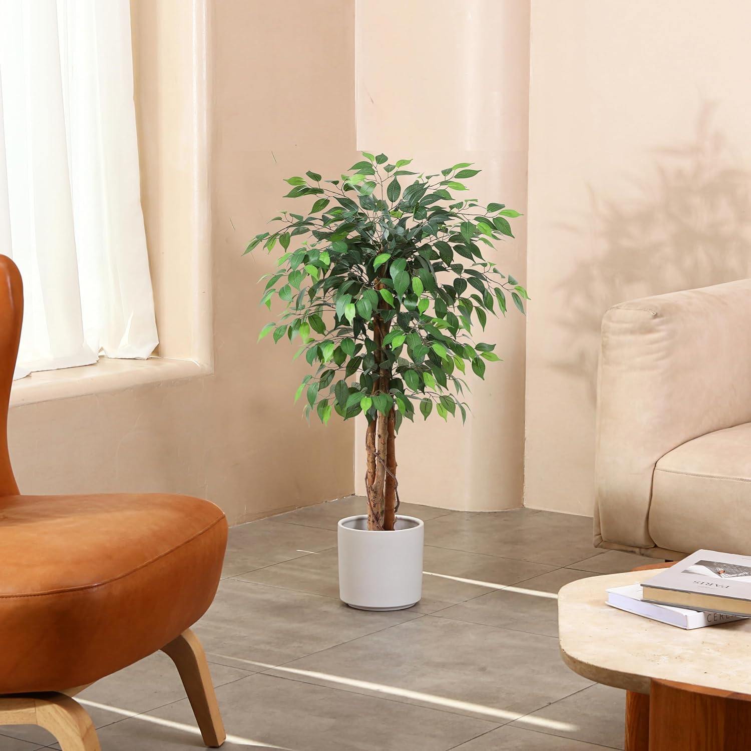 4 FT Artificial Ficus Tree with Natural Wood Trunk and Realistic Leave ...