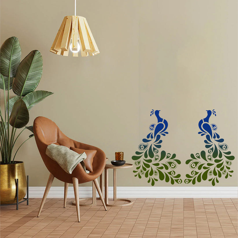 Peacock Wall Design Stencil (KHS378) – Kayra E Commerce Private Limited